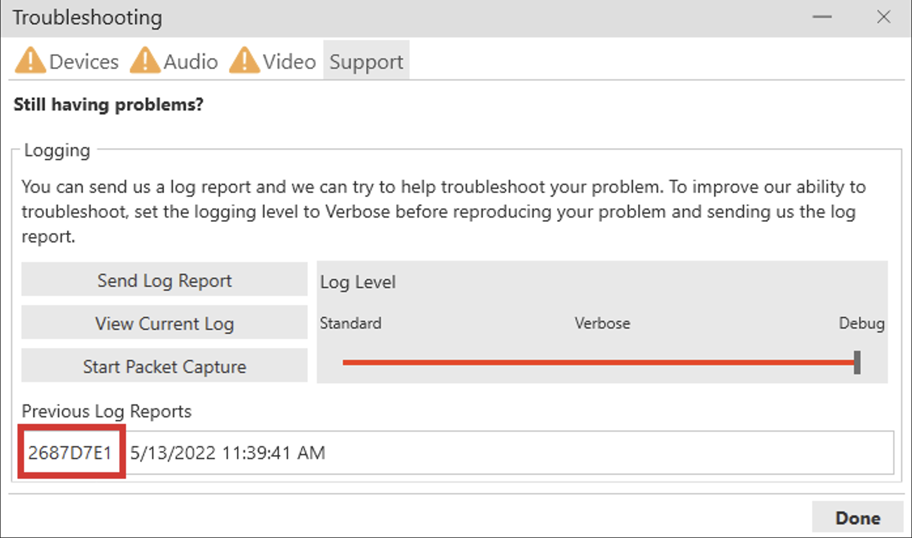 How do I send a Bria Log to CounterPath Support?